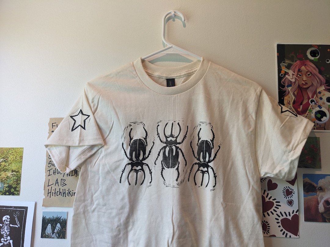 Rhino Beetle Blockprint Linocut T-shirt | Entomology/bug Themed Stag ...