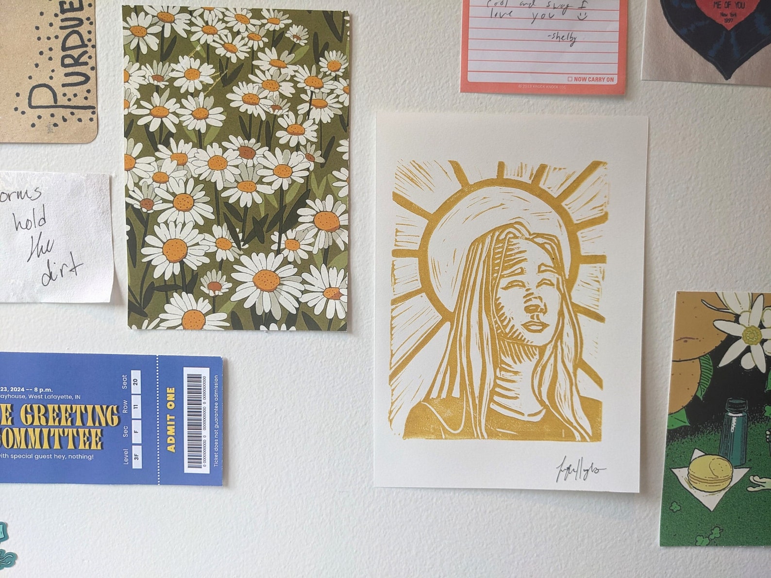 Sankta Cecelia Linocut Print Block Print Portrait Wall Art Angelic Gold ...