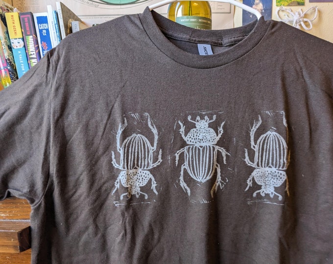 Beetle Blockprint T-shirt With White Ink | Entomology/bug-themed Lino ...