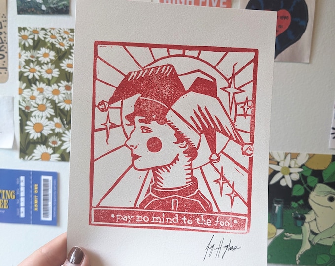 The Fool Linocut Print | Jester Celestial Block Print | Magic and Tarot ...