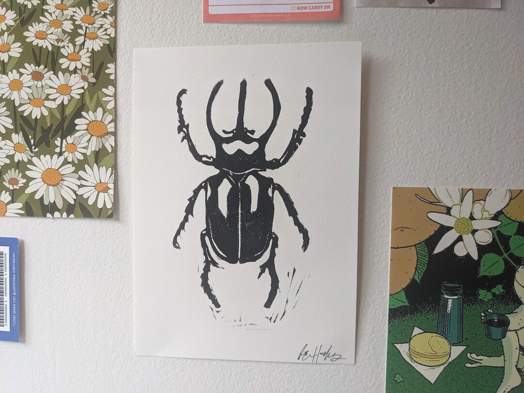 Rhino Beetle 1.0 Linocut Print Entomology Block Print Bug Lover Insect ...