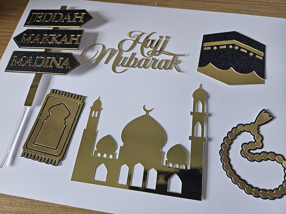 Umrah/hajj Mubarak Cake Toppers With Masjid • Umrah/hajj Cake Topper ...