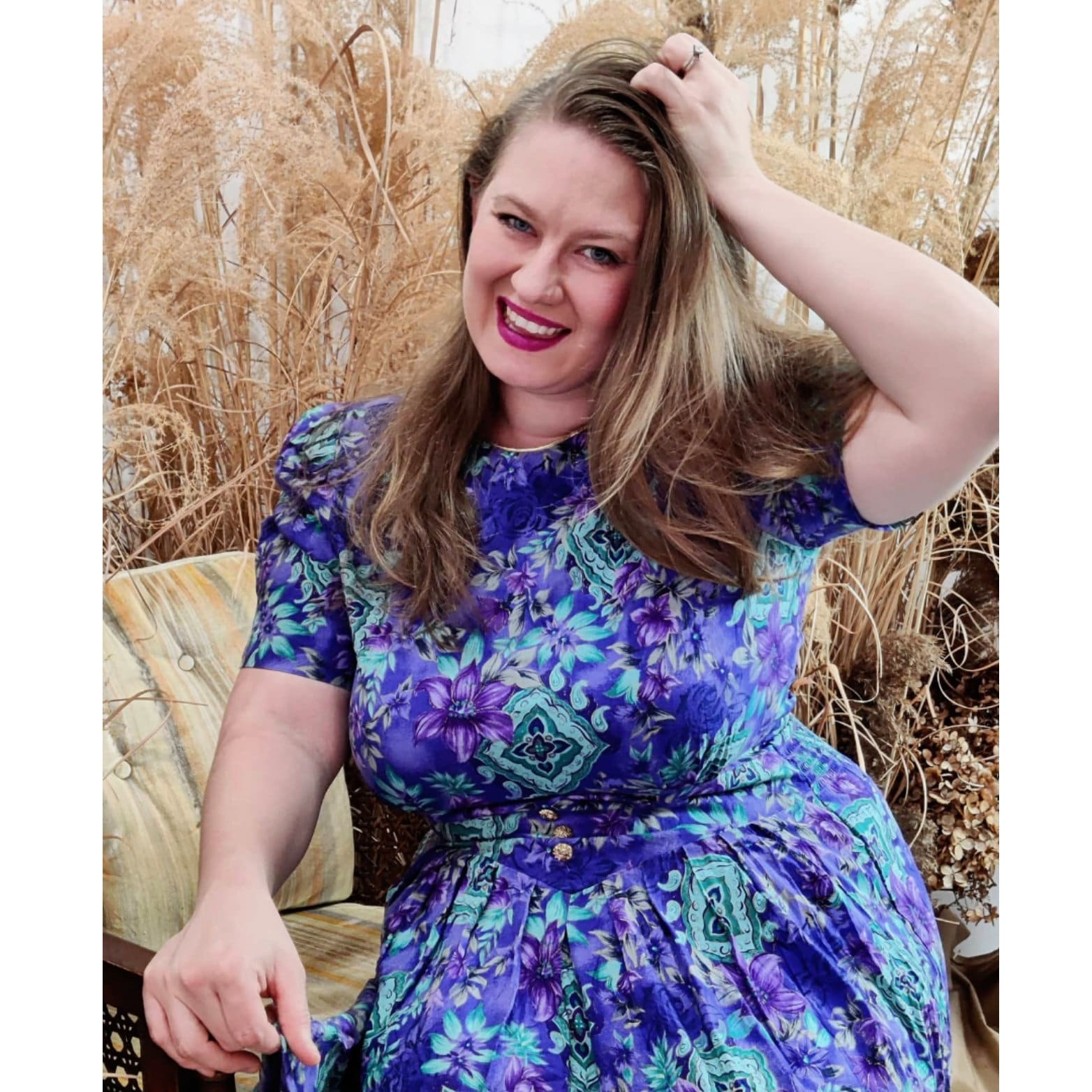 Size XL Plus Size 80s 90s Purple Green Blue Floral & Medallion Print ...