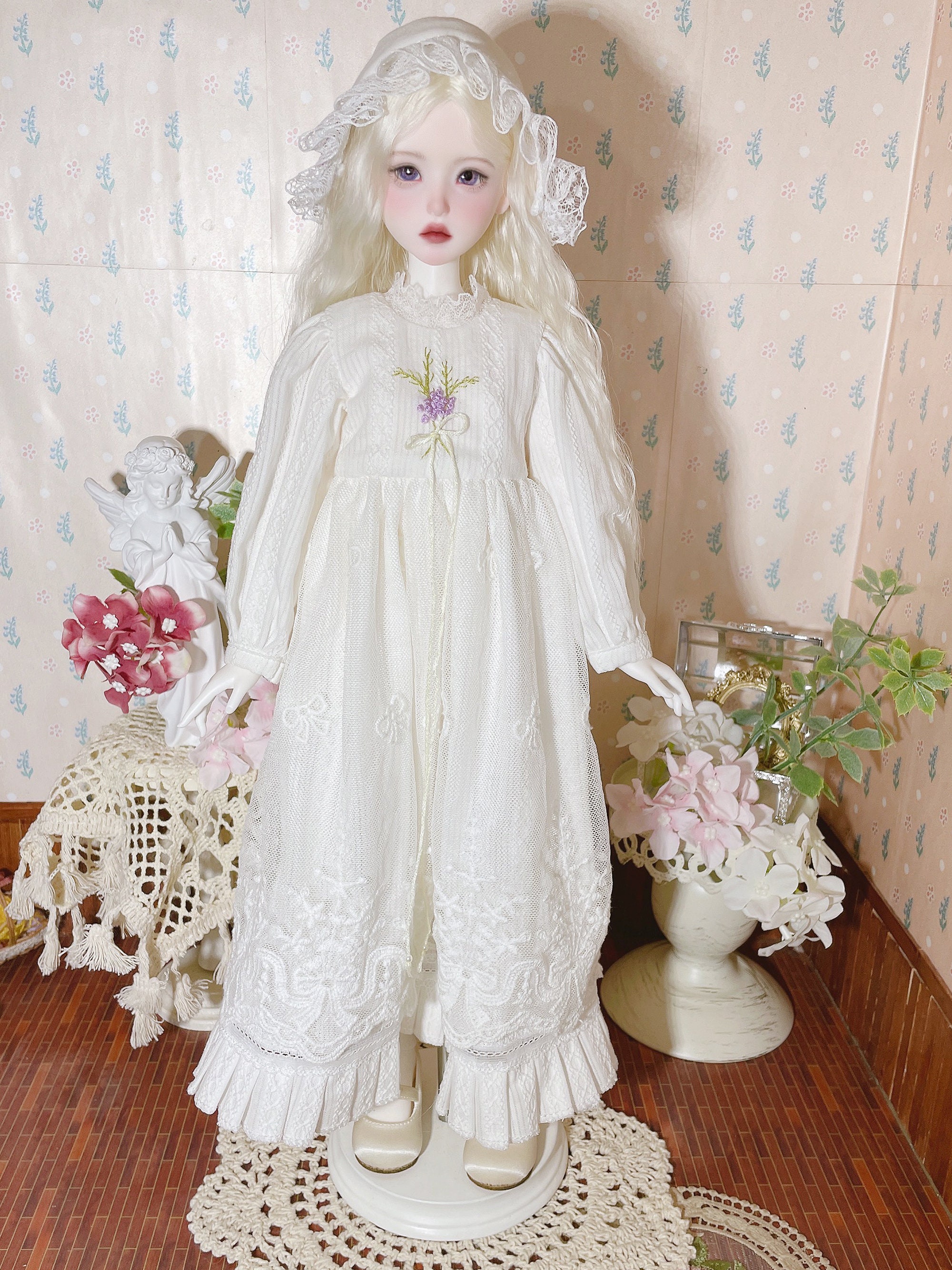 1/6 1/4 BJD Dress Full Set Lavender Embroidered Handcraft - Etsy