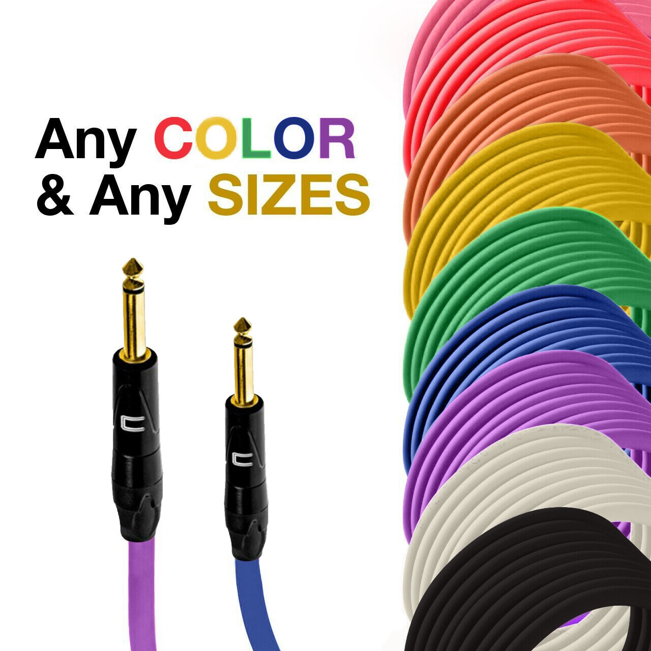 1/4" TS Male Mono Unbalanced Cable - Custom Length, Color Premium ...