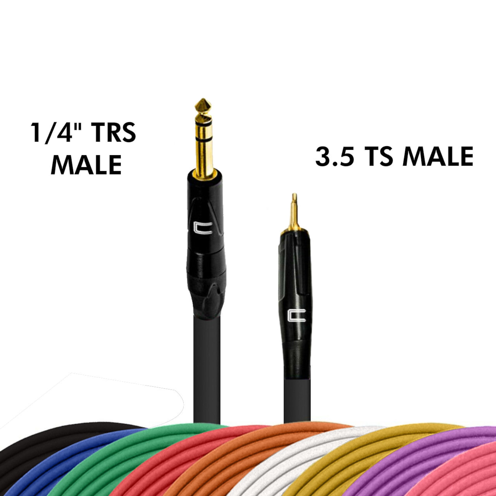 1/4" TRS Male to 3.5mm TS Unbalanced Cable - Custom Length, Color Mono ...