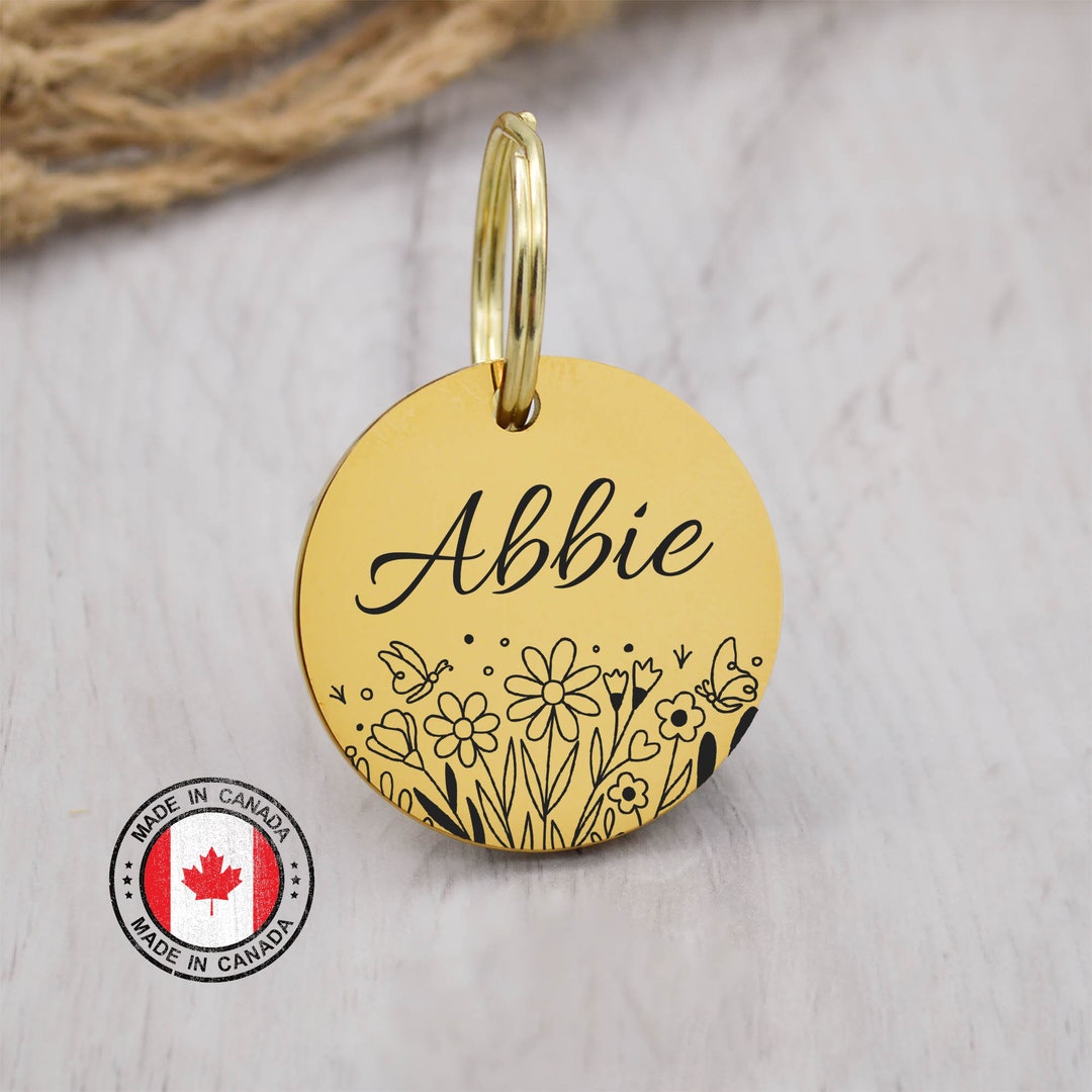 Personalized Pet ID Tag Flowers in Gold, Rose Gold, Black and Silver ...