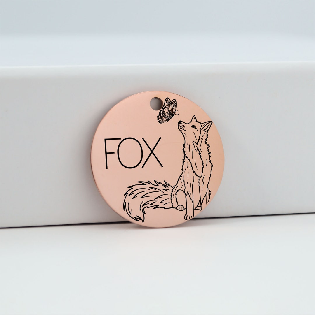 Fox Pet ID Tag | Rose Gold Dog Tag | Gift for Dog Lovers | Pet Name Tag ...