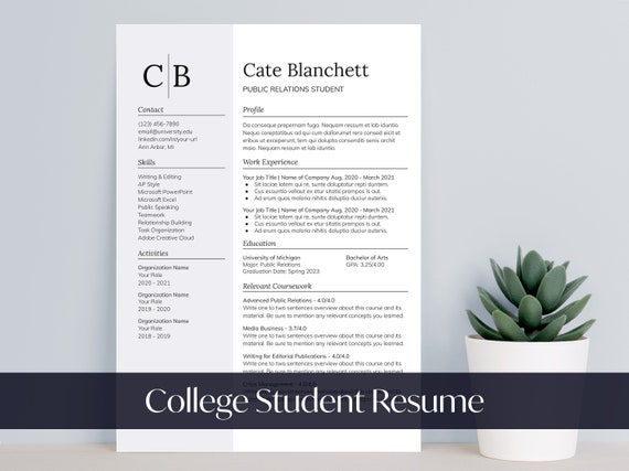 Modern College/university Student Resume Template for Word and - Etsy