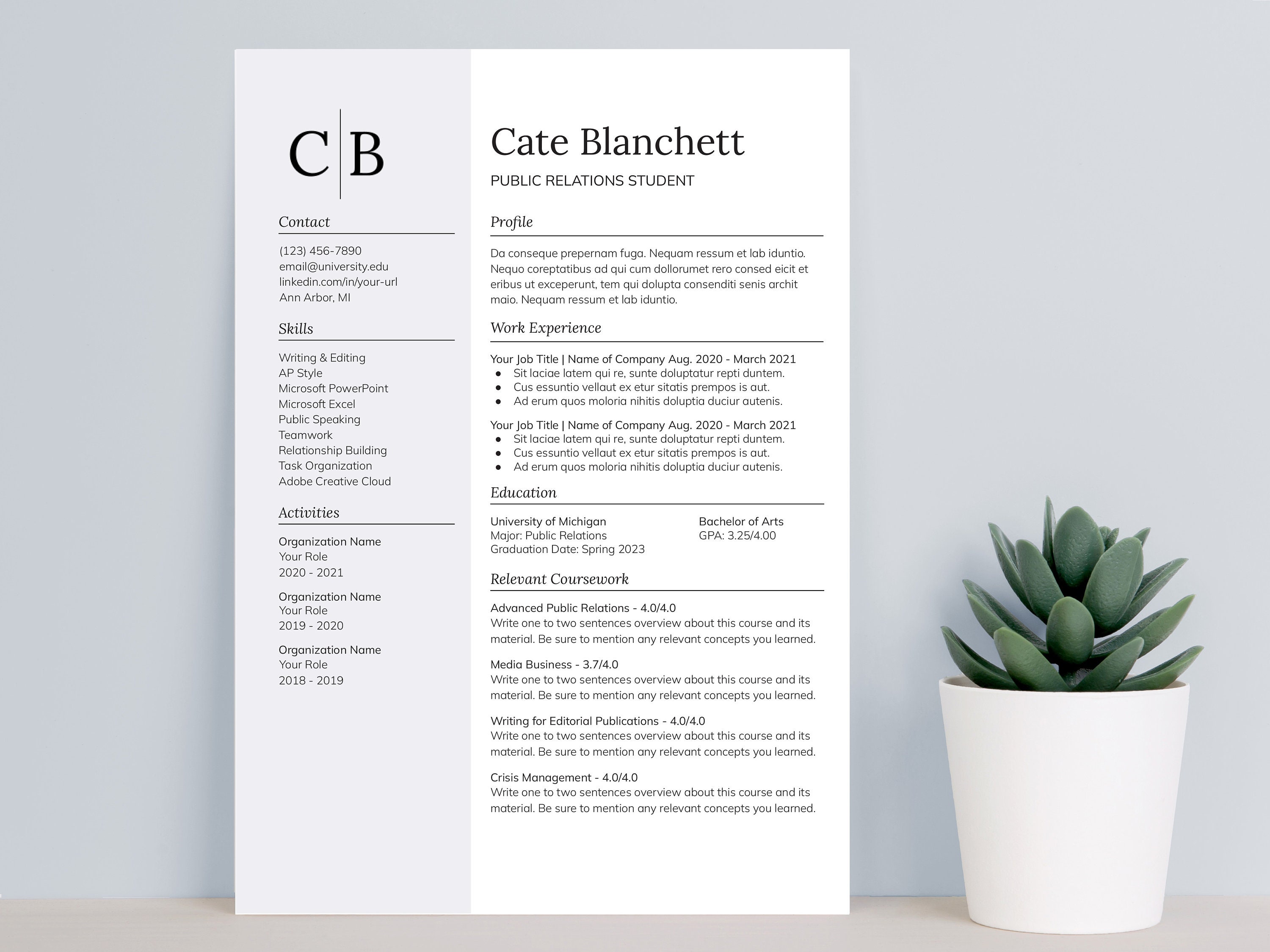 Modern College/university Student Resume Template for Word and Google ...