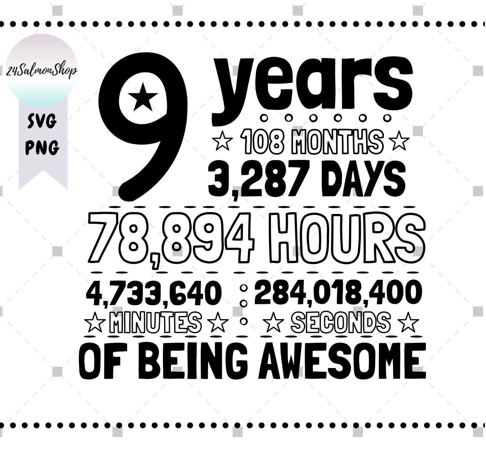 Nine Years of Being Awesome SVG PNG 9th Birthday Svg 9 Years - Etsy