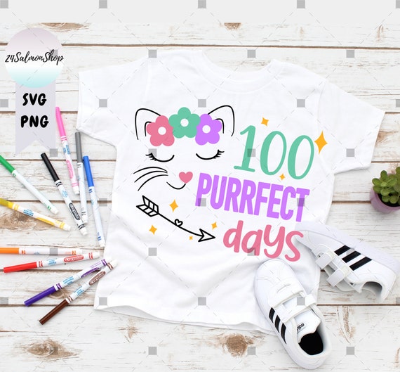 100 Purrfect Days Cat SVG PNG 100 Days of School Kitty | Etsy
