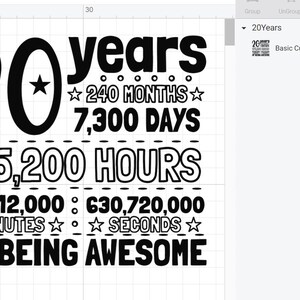 20 Years of Being Awesome SVG PNG 20 Years old svg 20th | Etsy