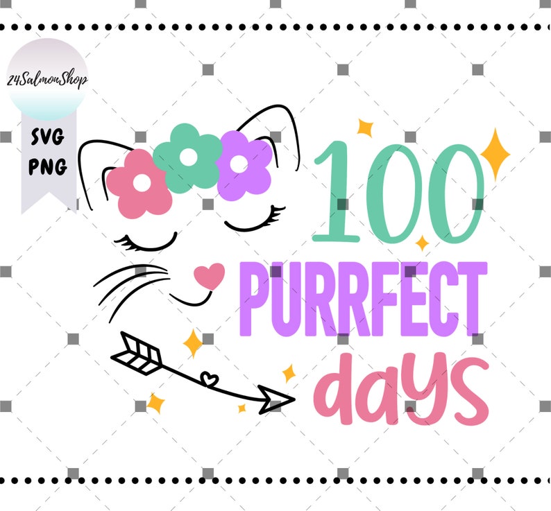 100 Purrfect Days Cat SVG PNG 100 Days of School Kitty | Etsy
