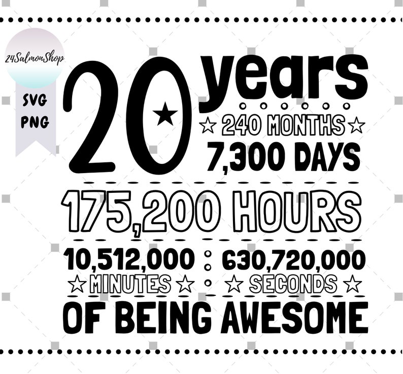 20 Years of Being Awesome SVG PNG 20 Years Old Svg 20th | Etsy