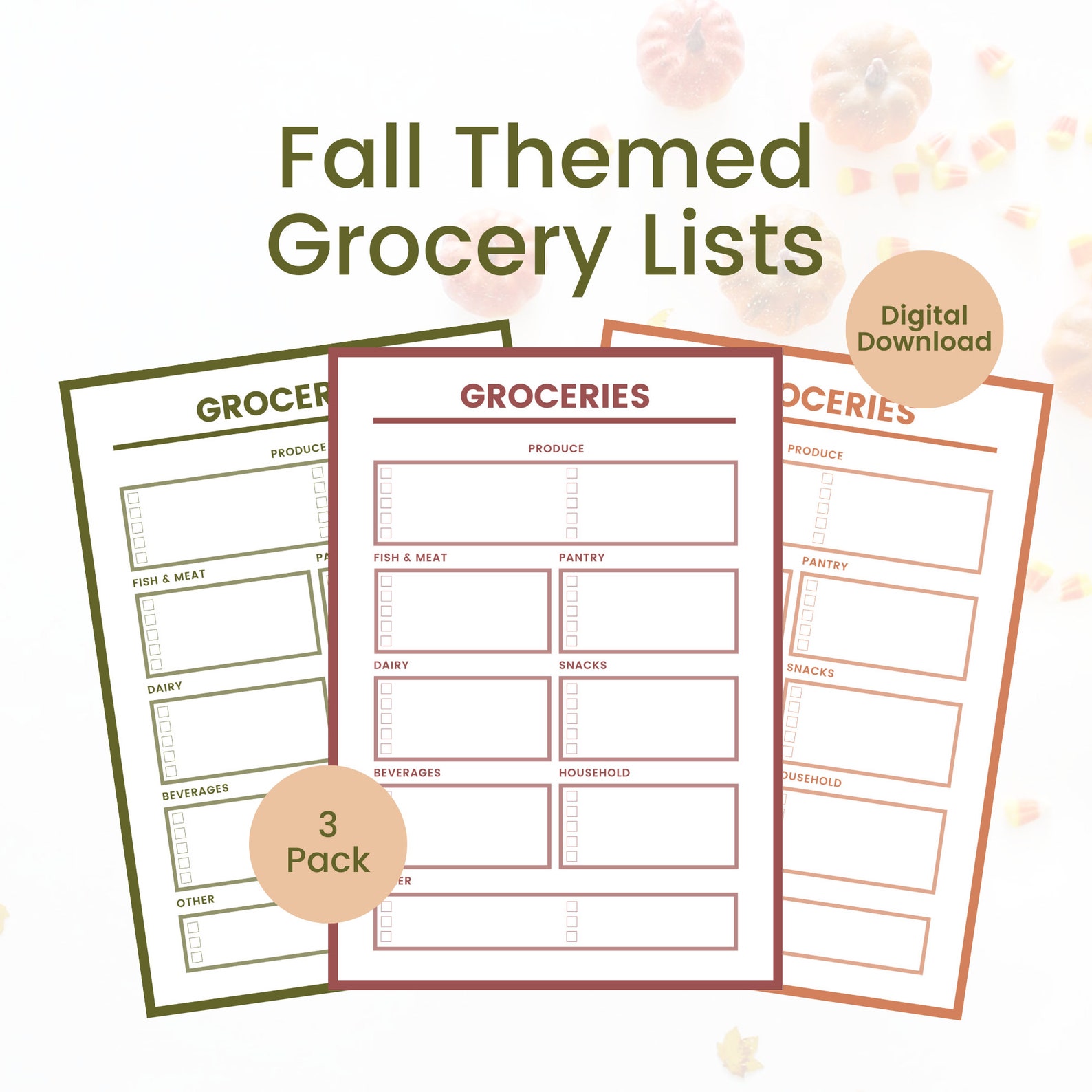 Fall Themed Printable Grocery List, Shopping List, Grocery Shopping ...