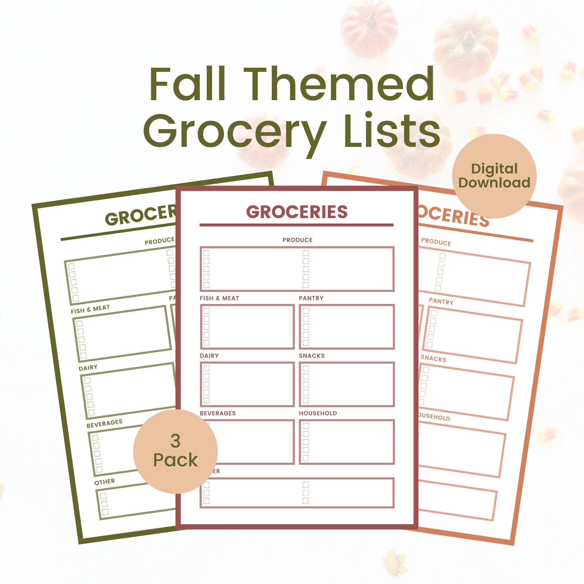 Fall Themed Printable Grocery List, Shopping List, Grocery Shopping ...
