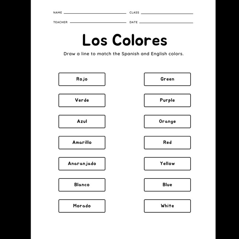 Spanish Worksheet, Matching Worksheet, Colors Worksheet, Aprende Tus ...