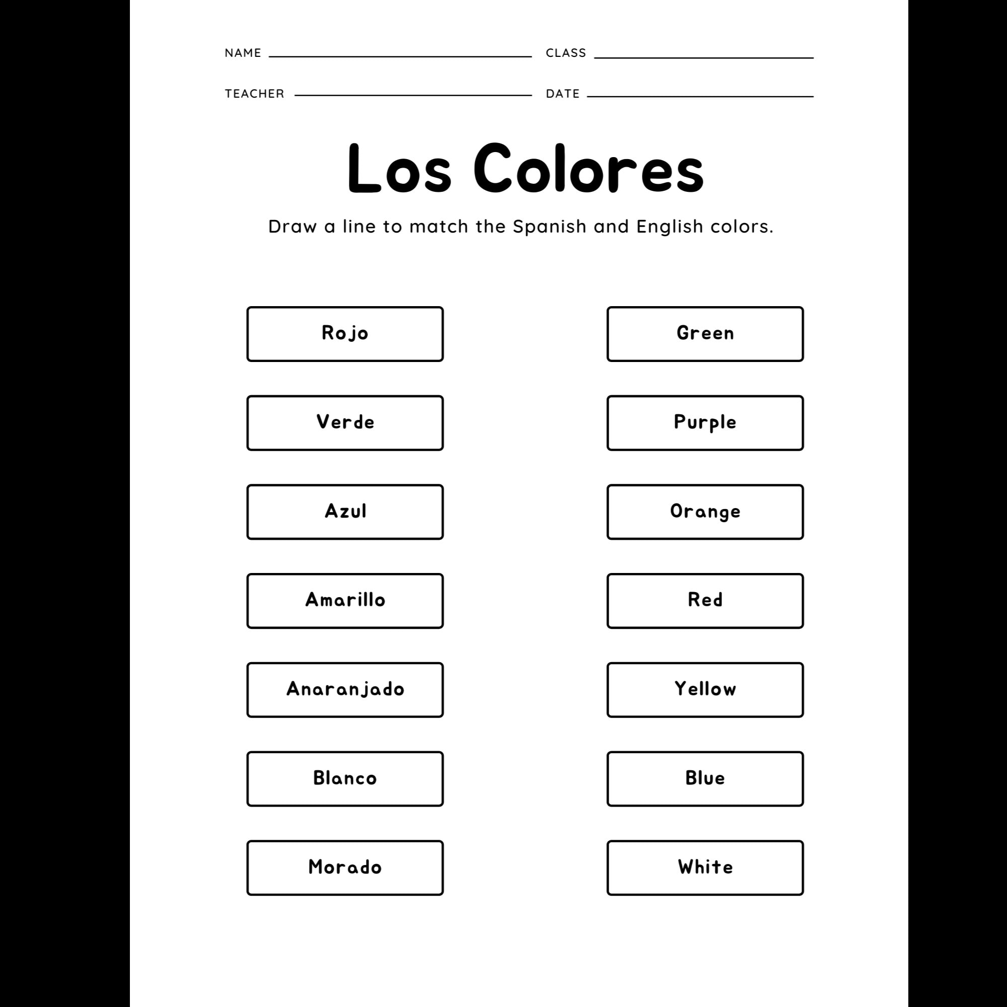 Spanish Worksheet, Matching Worksheet, Colors Worksheet, Aprende Tus ...