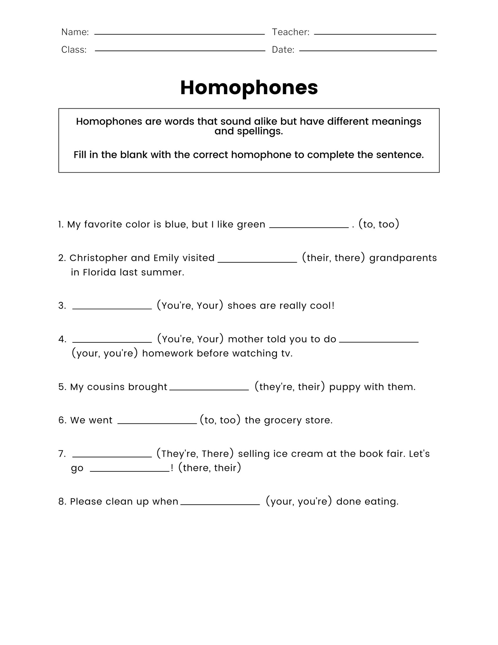 Printable Grammar Worksheet, English Worksheet, Homophones Worksheet ...
