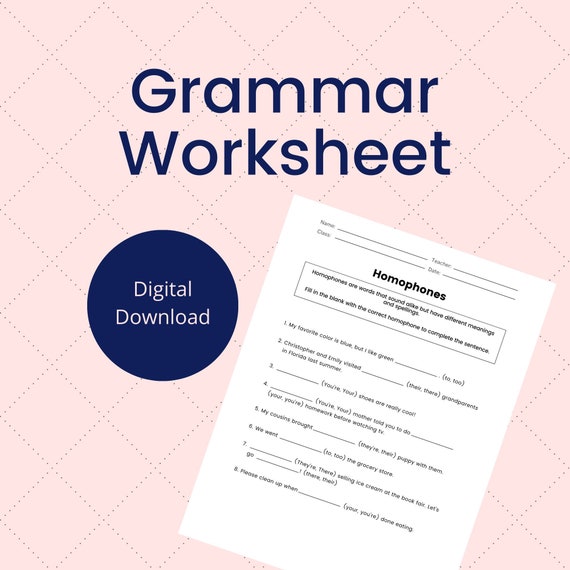 Printable Grammar Worksheet English Worksheet Homophones | Etsy Hong Kong