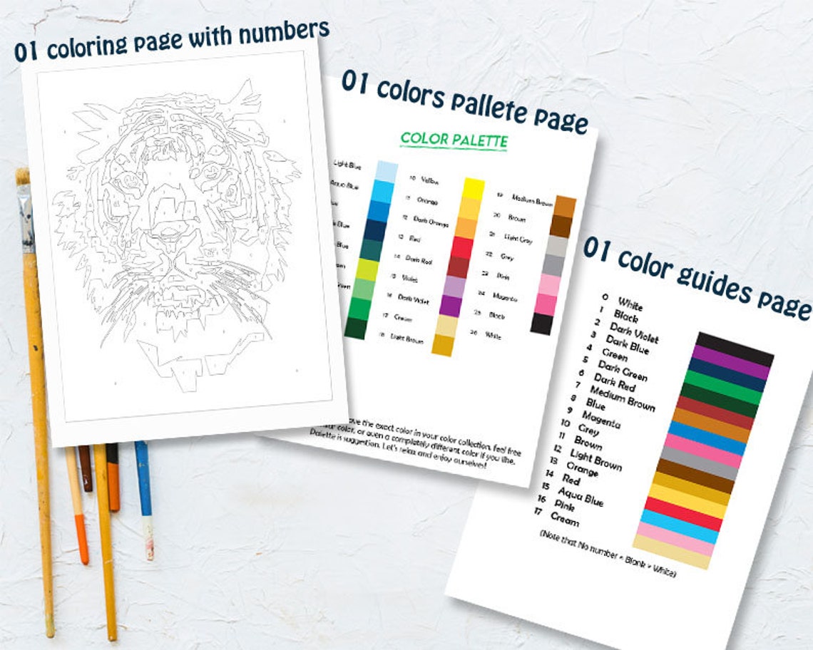 Colorful Tiger Paint by Number Printable Coloring Page, Printable Color ...