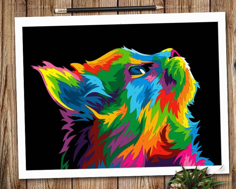 Colorful Cat Paint by Number Printable Coloring Page, Printable Color ...