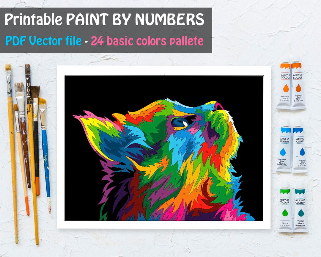 Colorful Cat Paint by Number Printable Coloring Page, Printable Color ...