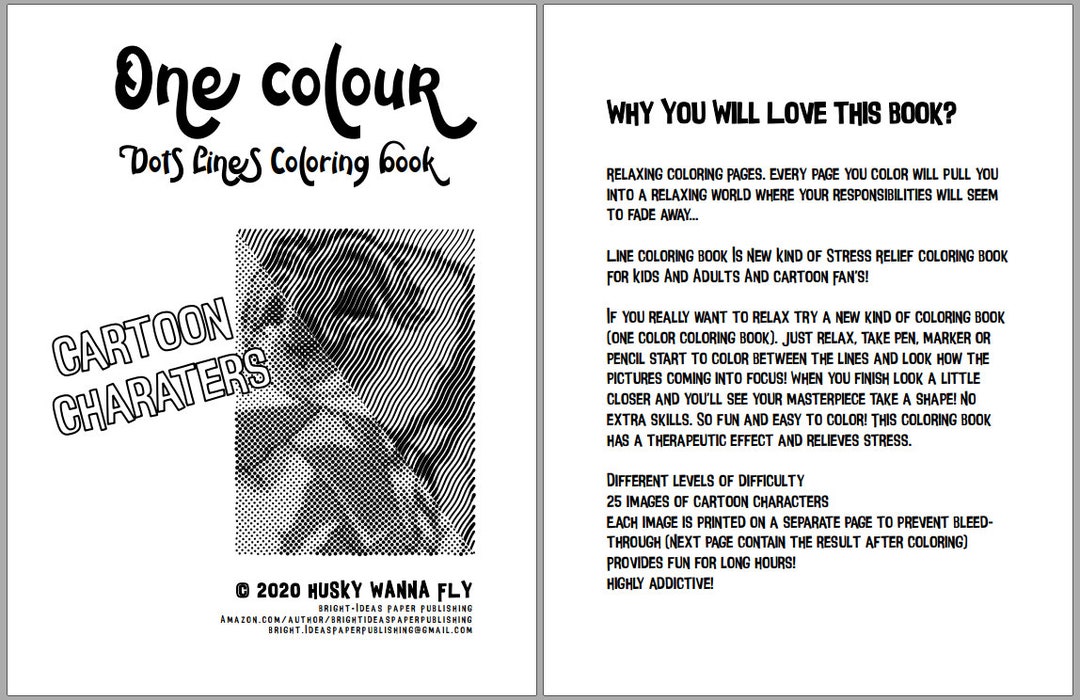 25 Pages - One Color Lines - Cartoon Characters - Printable Coloring ...