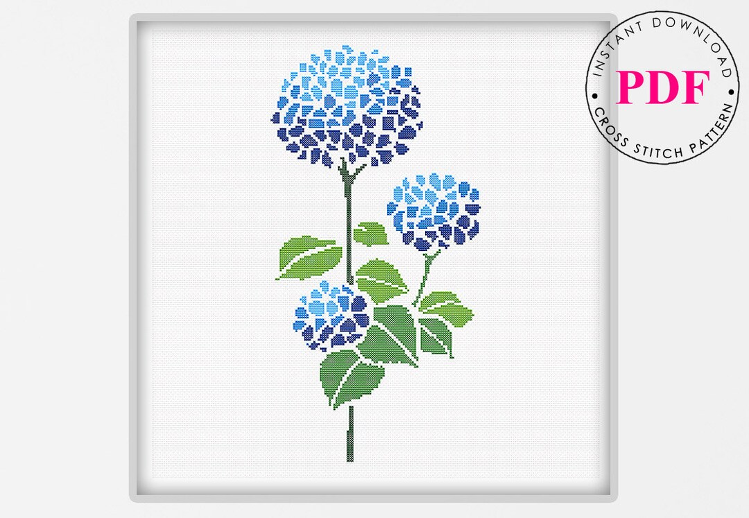 Botanical Hydrangea Flowers Cross Stitch Pattern, Modern Easy Xstitch ...