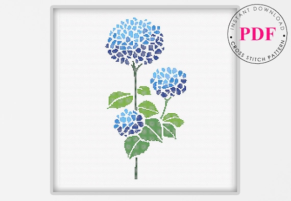 Botanical Hydrangea Flowers Cross Stitch Pattern Modern Easy - Etsy
