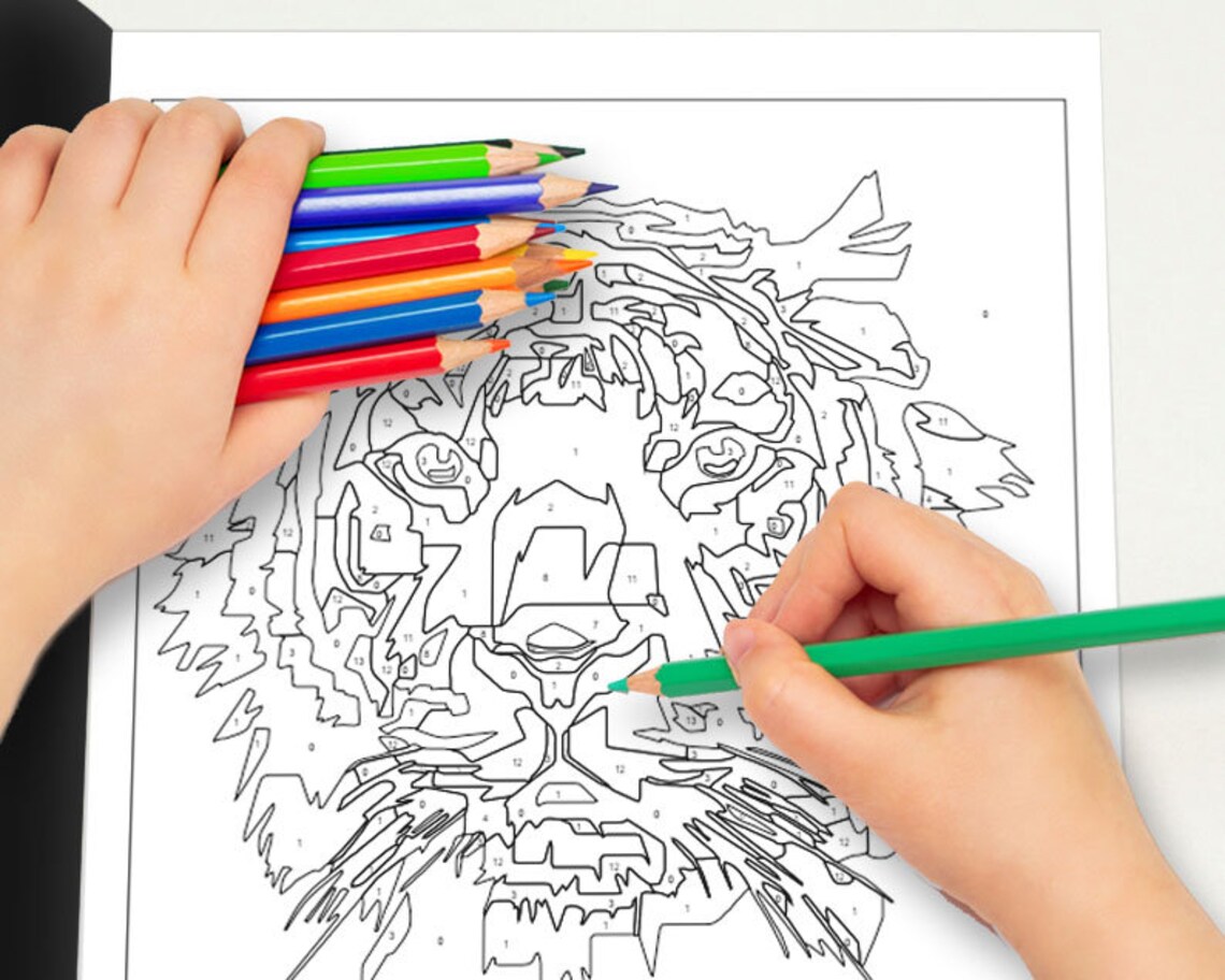 Colorful Tiger Paint by Number Printable Coloring Page, Printable Color ...
