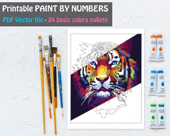 Colorful Tiger Paint By Number Printable Coloring Page | Etsy