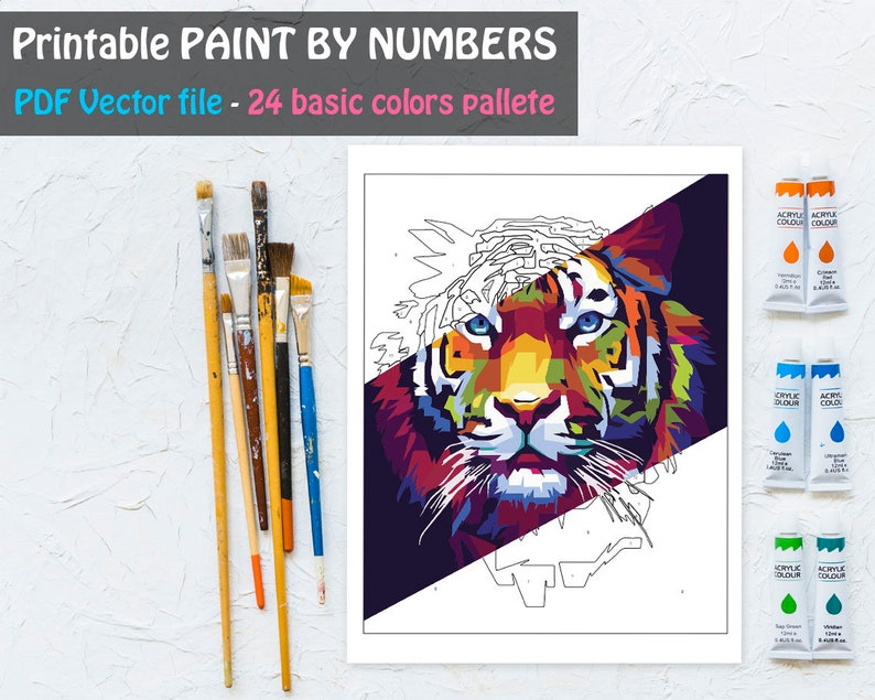 Colorful Tiger Paint by Number Printable Coloring Page, Printable Color ...