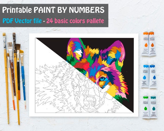 Colorful Wolf Paint by Number Printable Coloring Page - Etsy