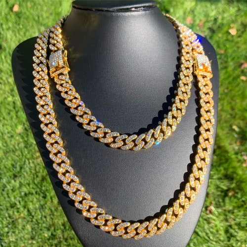 Cuban Link Chain Iced Out 15MM 18k Gold Plated Simulated | Etsy