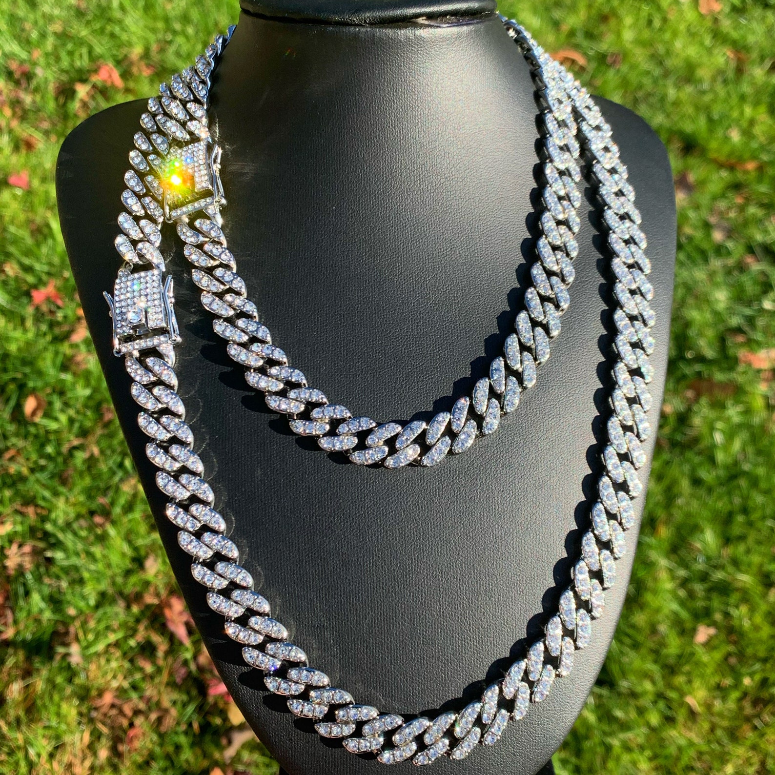 Iced Cuban Link Chain Necklace White Gold 13mm Iced Cuban | Etsy