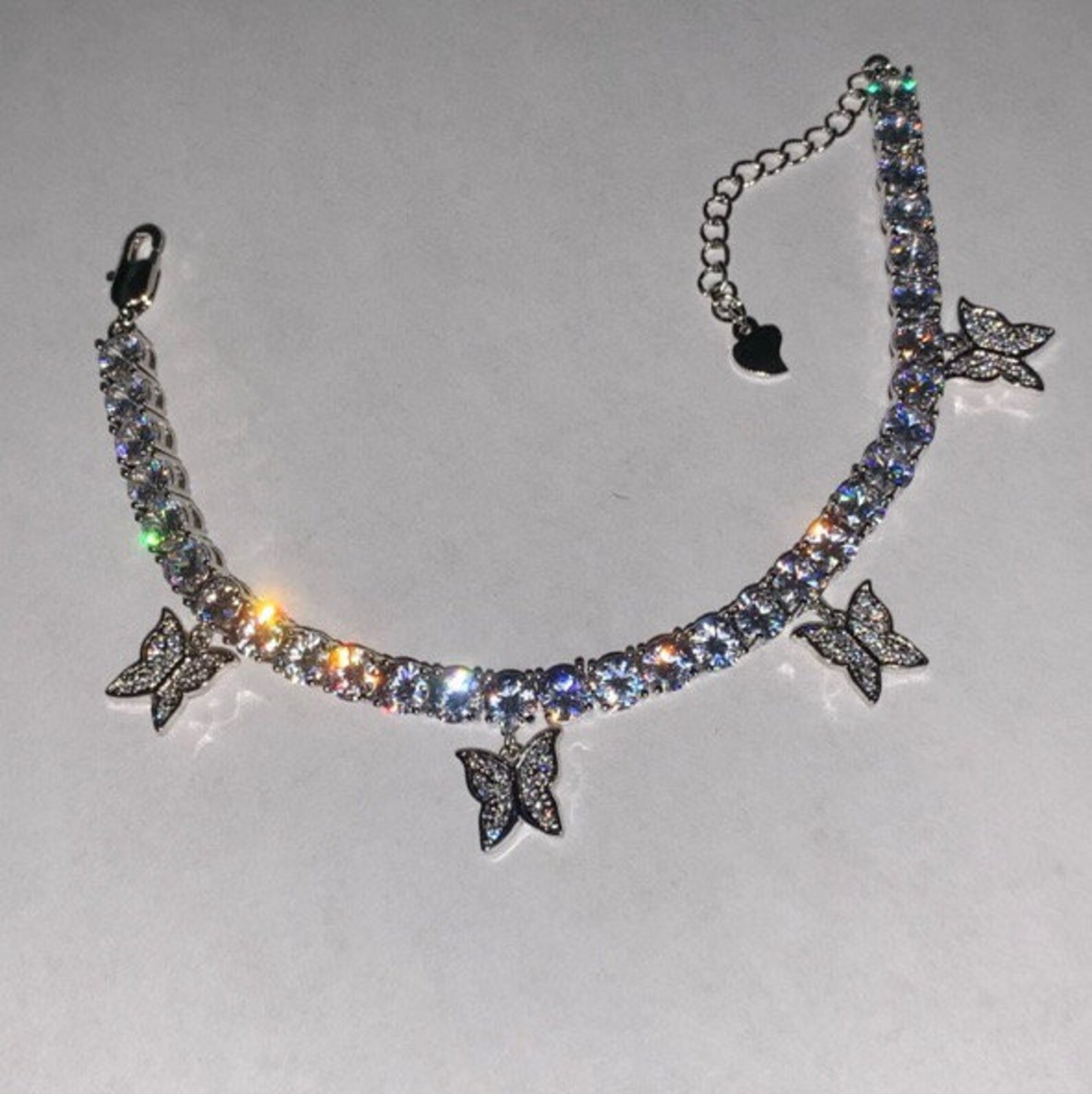 Butterfly Tennis Bracelet White Gold Tennis Chain Bracelet | Etsy