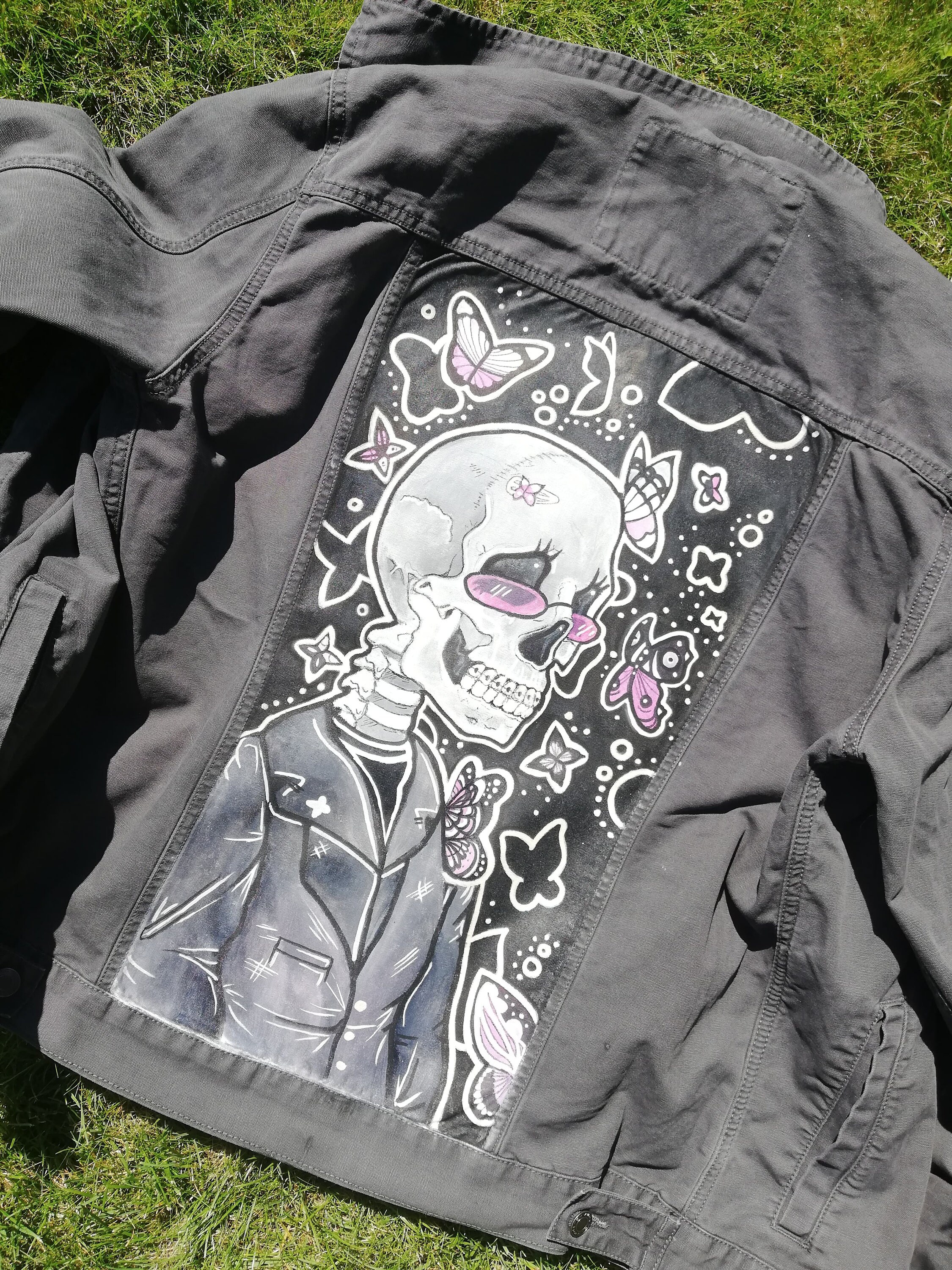Skeleton Themed Denim Jacket - Etsy