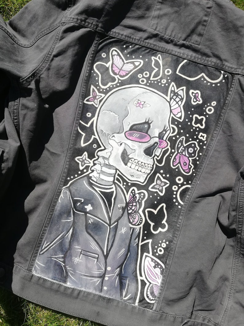 Skeleton Themed Denim Jacket - Etsy