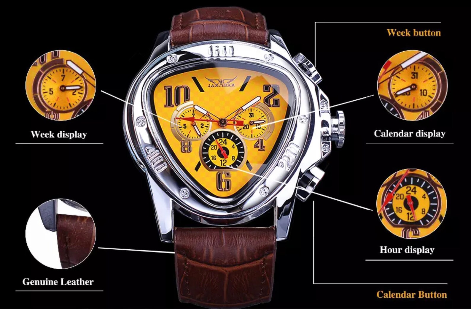 Jaragar Mens BIG Triangle Luxury Watch Genuine Leather 3 Dials - Etsy