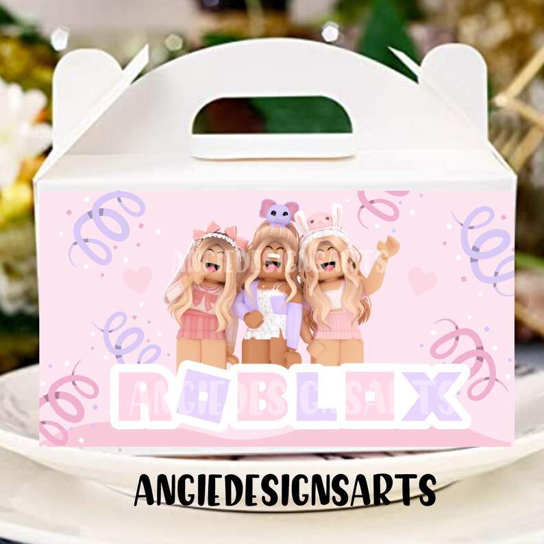 Girl Roblox Gable Box Label Pink Roblox Birthday Party | Etsy