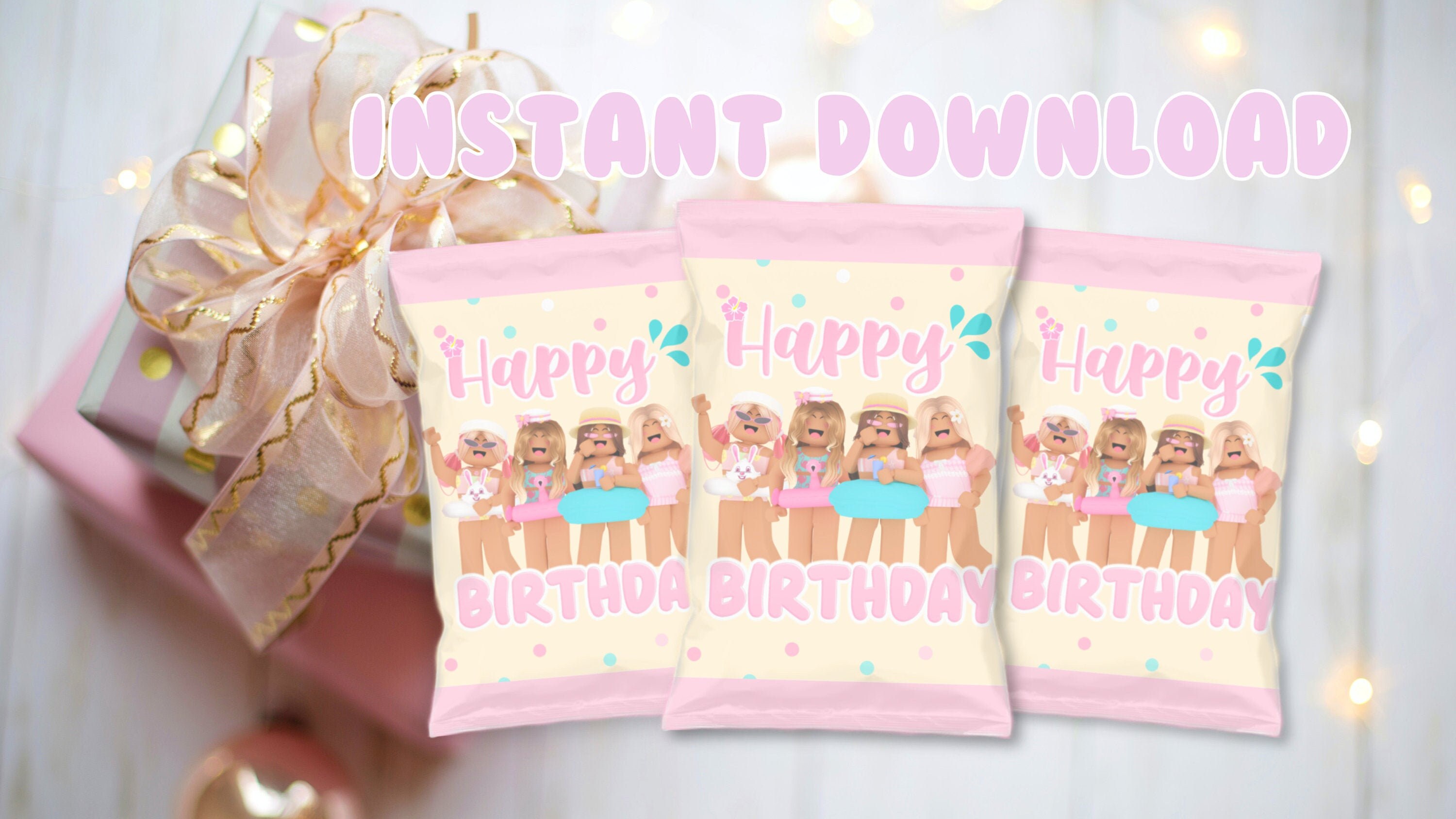 Girl Roblox Chip Bag Pink Roblox Birthday Party Roblox Etsy