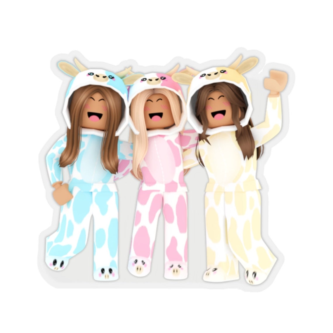 3 Girl Roblox Cow Outfit Sticker Girl Roblox Birthday Party Etsy