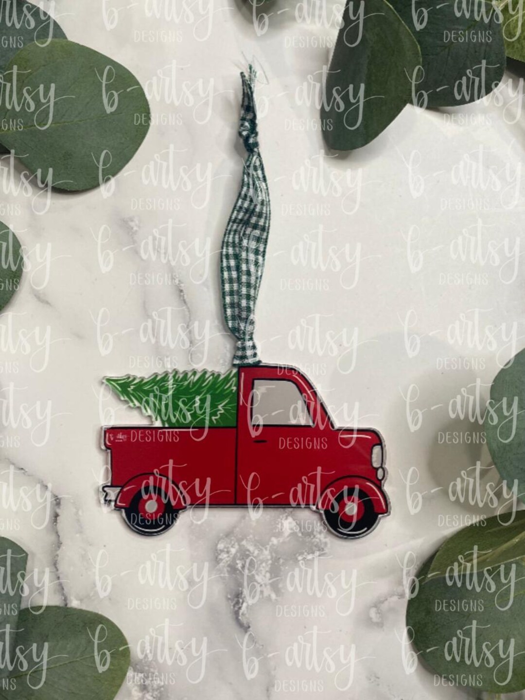 Little Red Truck Hauling a Christmas Tree Ornament - Etsy