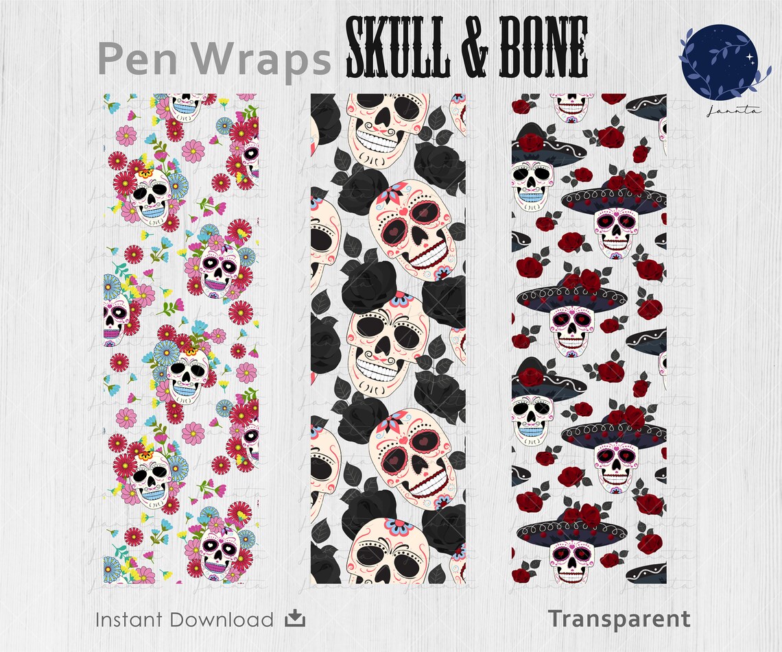 Sugar Skull Pen Wrap PNG | Skulls Wraps Png | Bones Hand Wrap File Set ...