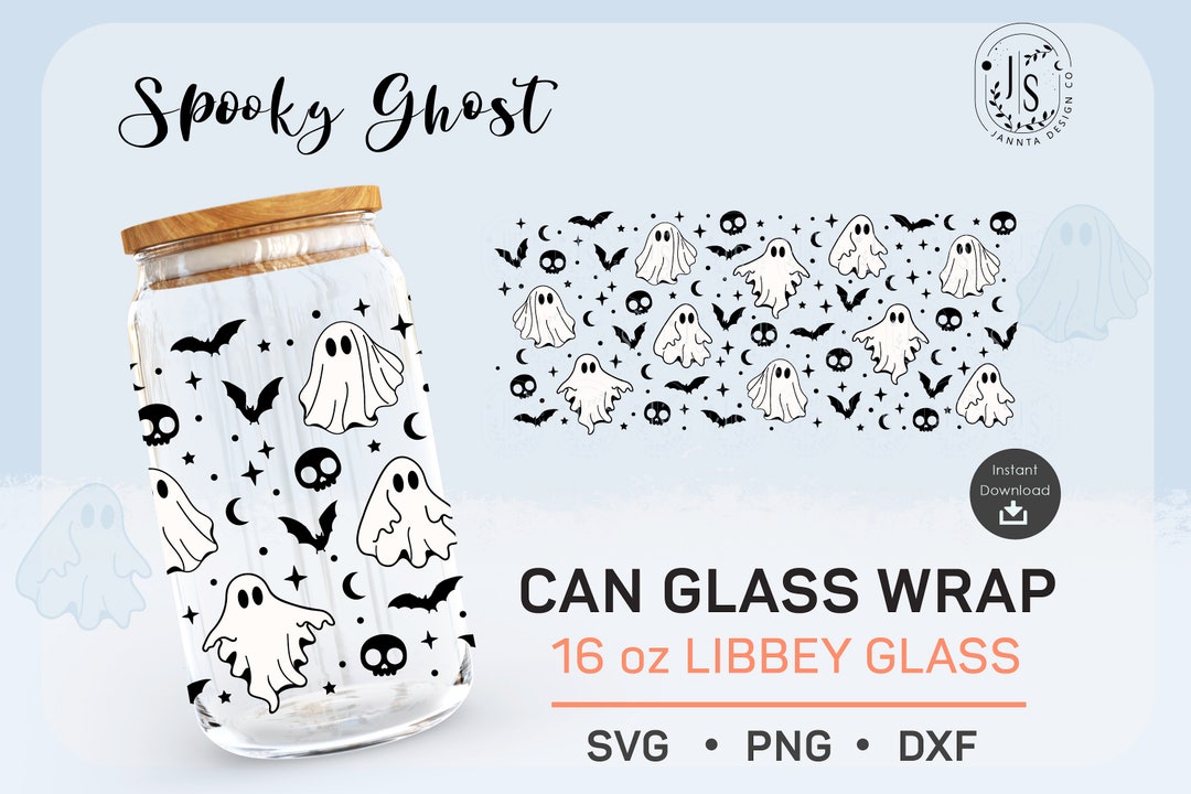 Spooky Ghost Can Glass Wrap SVG, Libbey Full Wrap 16oz Svg, Horror ...