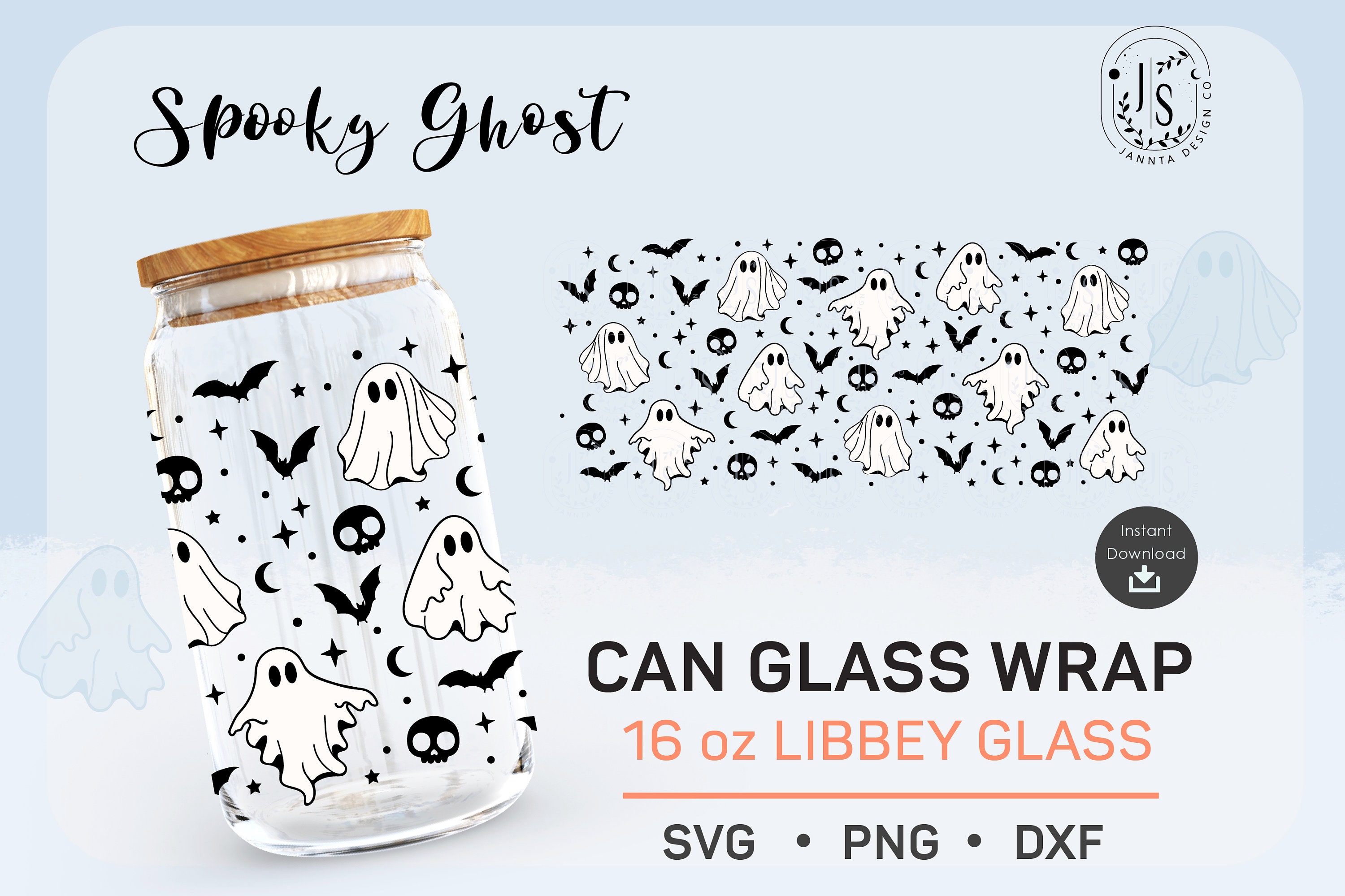 Spooky Ghost Can Glass Wrap SVG Libbey Full Wrap 16oz Svg - Etsy