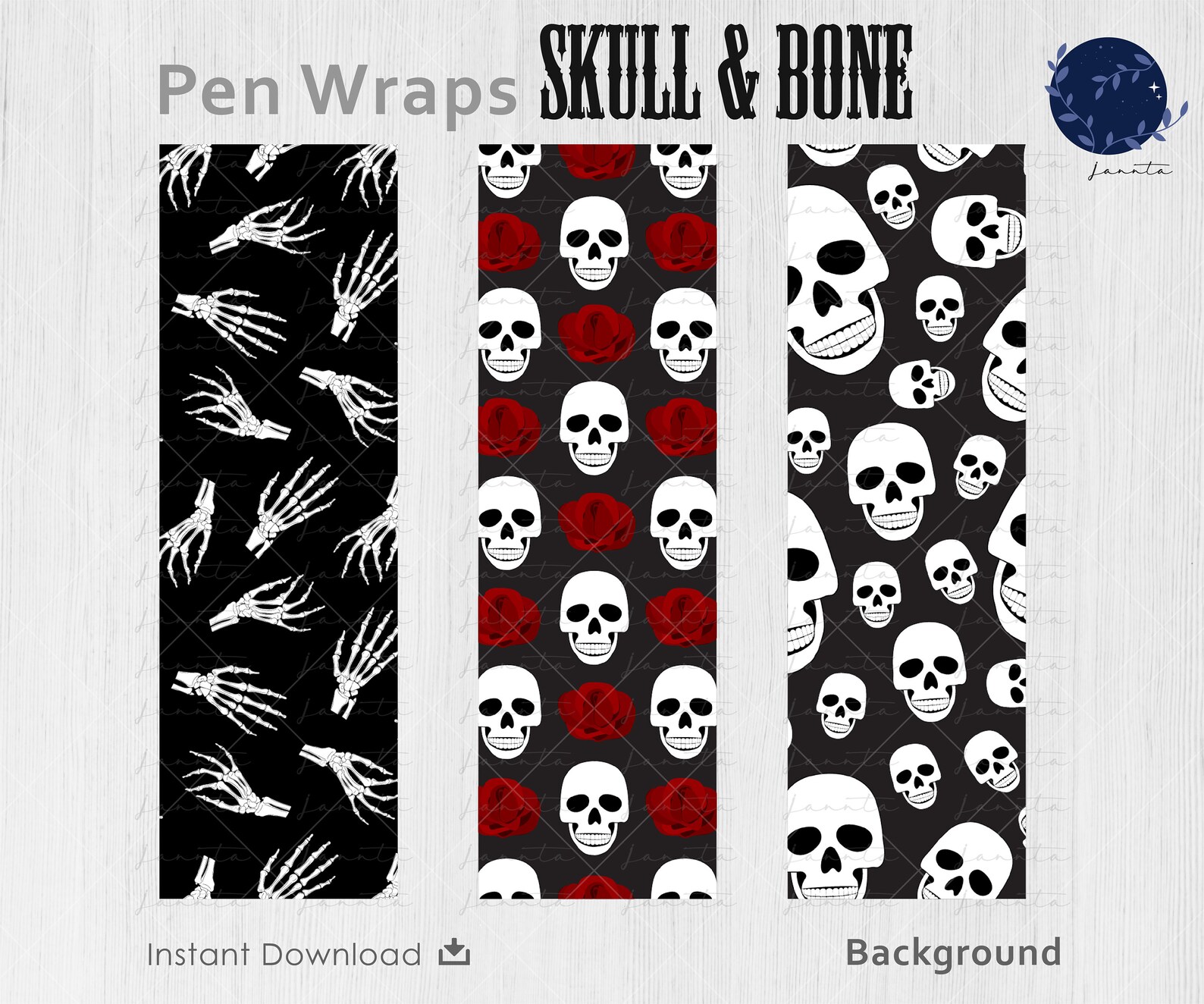 Skull Pen Wrap PNG | Sugar Skulls Wraps Png | Bones Hand Wrap File Set ...