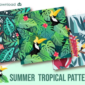 Tropical Toucan Bird Digital Paper Pack | Hornbill Seamless Pattern ...